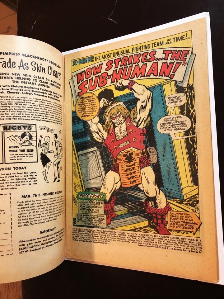 X-Men #41. FN- 5.5. Beast, Angel, Cyclops, Ice-Man. Now Strikes Sub ...