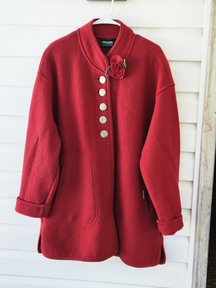 Geiger of Austria 63510 Boiled Wool Walk Coat Red Size 8 Silver Coin ...