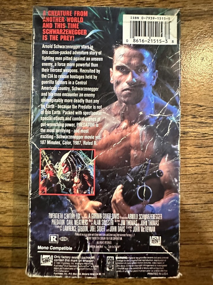 Predator VHS Horror Action Sci-Fi Arnold Schwarzenegger Fox Video 1991 ...