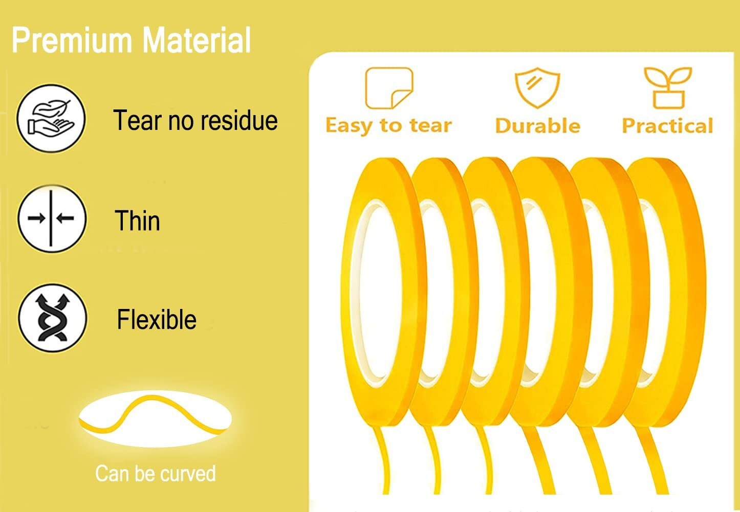 6 Rolls Pinstripe Tape Thin Masking Tape In 1/8 And 1/4 Inch X 52 Yard ...