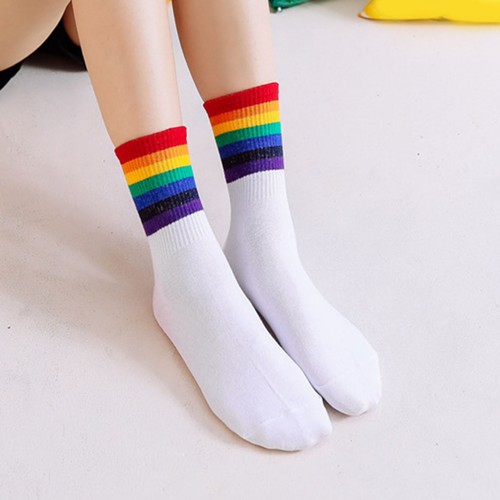 Comfortable Striped Socks Preppy Style Colorful Rainbow Winter for ...