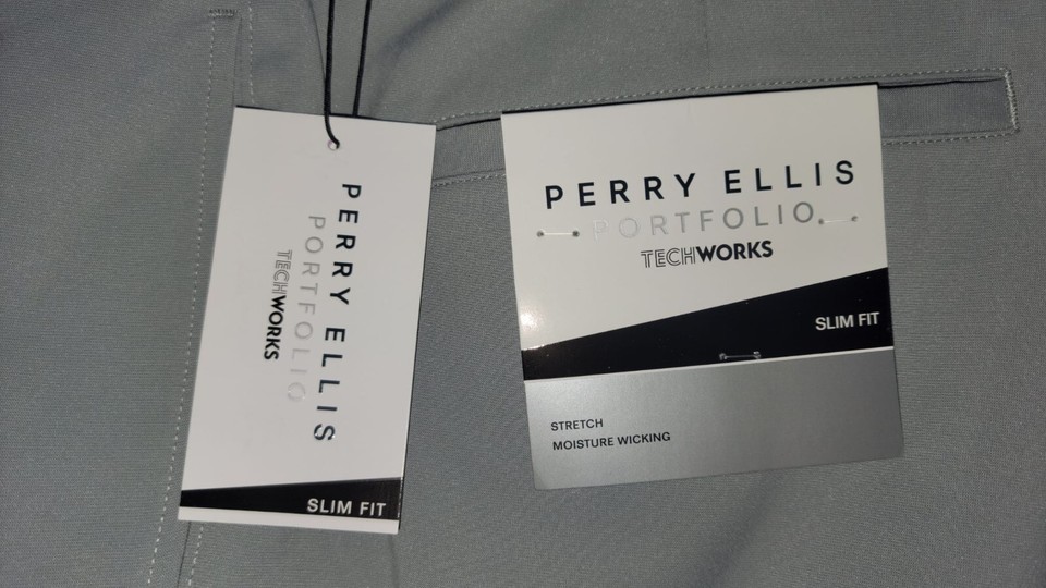 NWT $95 Perry Ellis Portfolio Men's Slim Fit Solid Tech Pants, Grey ...