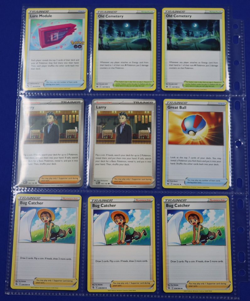 Pokemon TCG Binder Page Lot with 18 Common Support Cards Cramomatic Bug ...