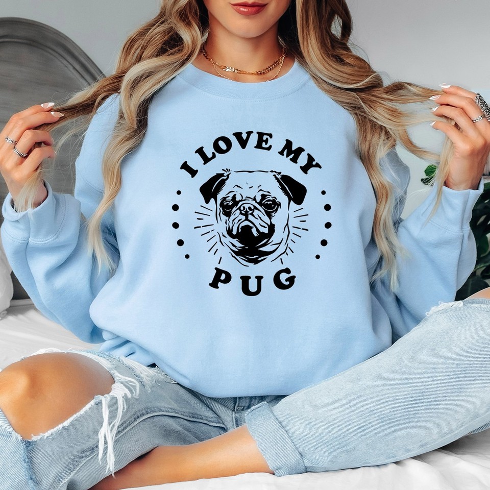 I Love My Pug Womens Sweatshirt Dog Lover Ladies Jumper Animals Graphic ...