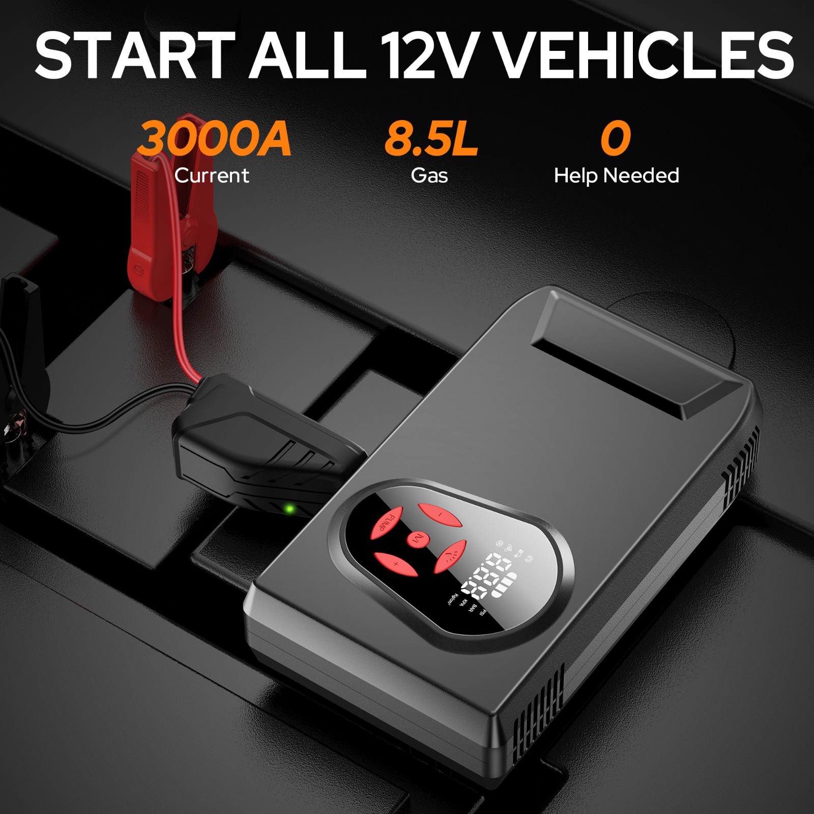 3000A Portable Car Jump Starter With Air Compressor, Jumper Box & Tire ...