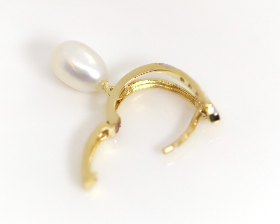 333 - 8kt Women's Yellow Gold White Gold Earrings Hoop Pearl Hanging | eBay