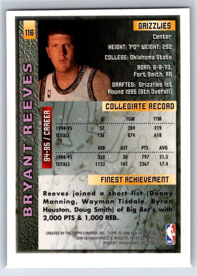 1995 Finest #116 Bryant Reeves Excellent | eBay
