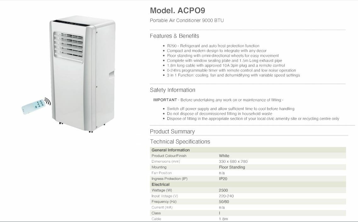 AIRMASTER PORTABLE AIR CONDITIONER 9000 BTU / 11500 BTU | eBay UK