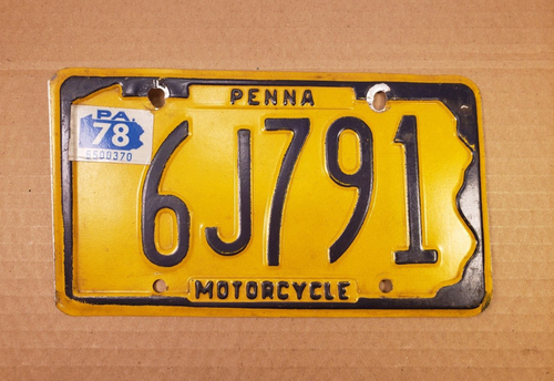 Vintage 1978 Pennsylvania Motorcycle License Plate # 6J791 | eBay