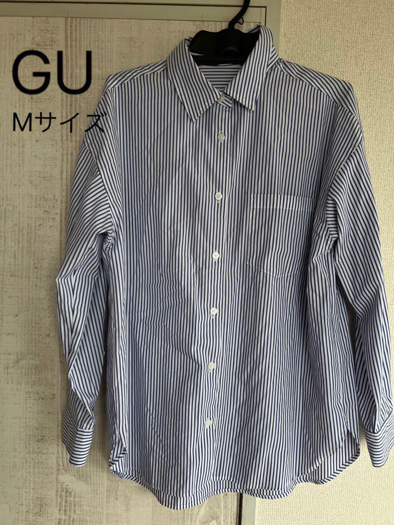 GU Striped Oversized Shirt Blue M Size Long Sleeve Cover-Up GU Striped Oversized Shirt Blue M Size Long Sleeve Cover-Up