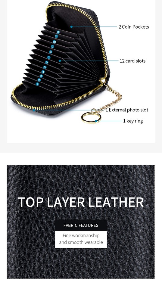 RFID Blocking Card Holder Leather Credit Card Case Wallet Zip Around ...