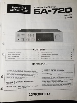 PIONEER SA-720 INSTRUCTION MANUAL(COPY) | eBay