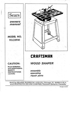 1975 Craftsman 113.23941 Wood Shaper Instructions | eBay