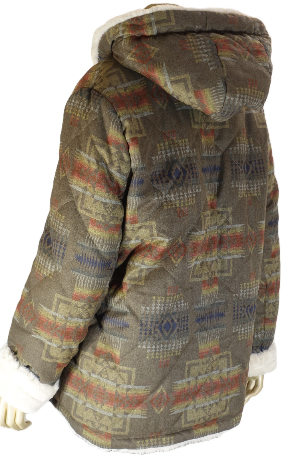 PENDLETON~SZ: L REVERSIBLE QUILTED AZTEC PRINT & IVORY FAUX FUR HOODED ...