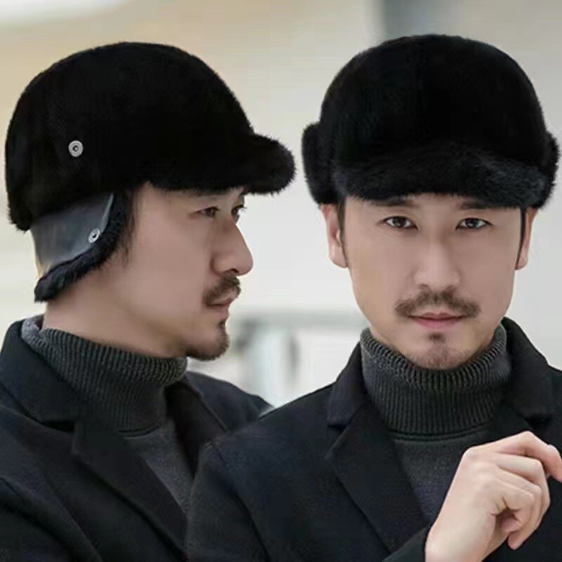 Autumn Winter Mens Peaked Cap Earflap Hat Real Mink Fur Warm Hat ...