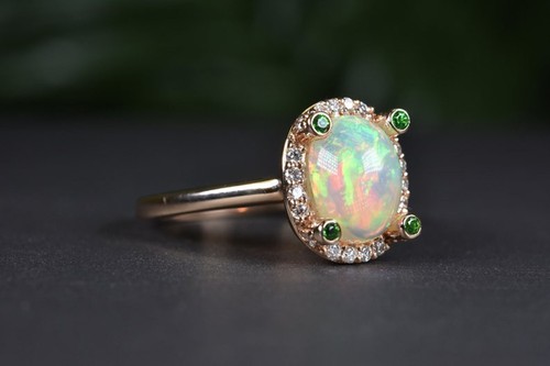 925 Argent Sterling Natural Fire Opale Diamant Émeraude Femme Bague | eBay
