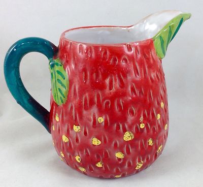 Made In Italy~ Strawberry Pottery Pitcher 6" ~ Hand Thrown | eBay