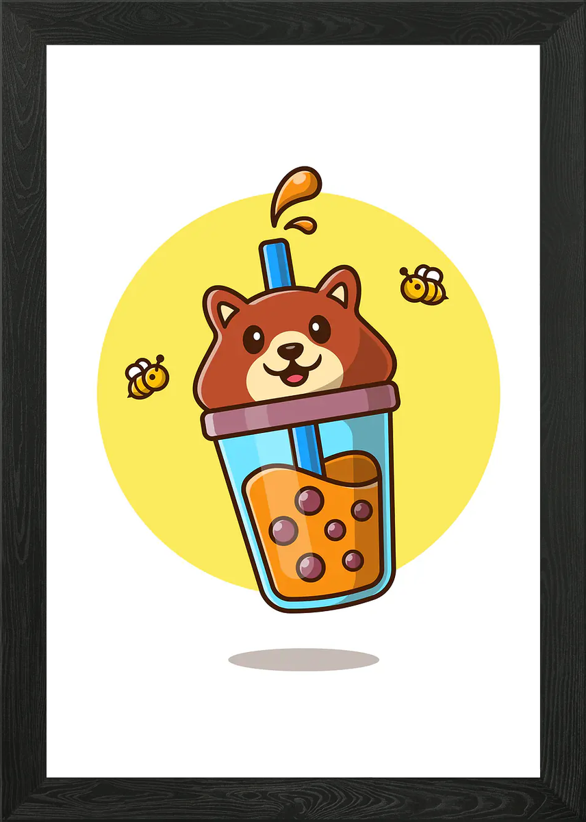 bear boba milk tea Framed Wall Art Poster Canvas Print Picture | eBay UK