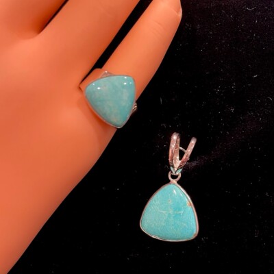 JAY KING MINE FINDS DTR .925 TRIANGLE TURQUOISE BAND RING Sz. 7 W ...