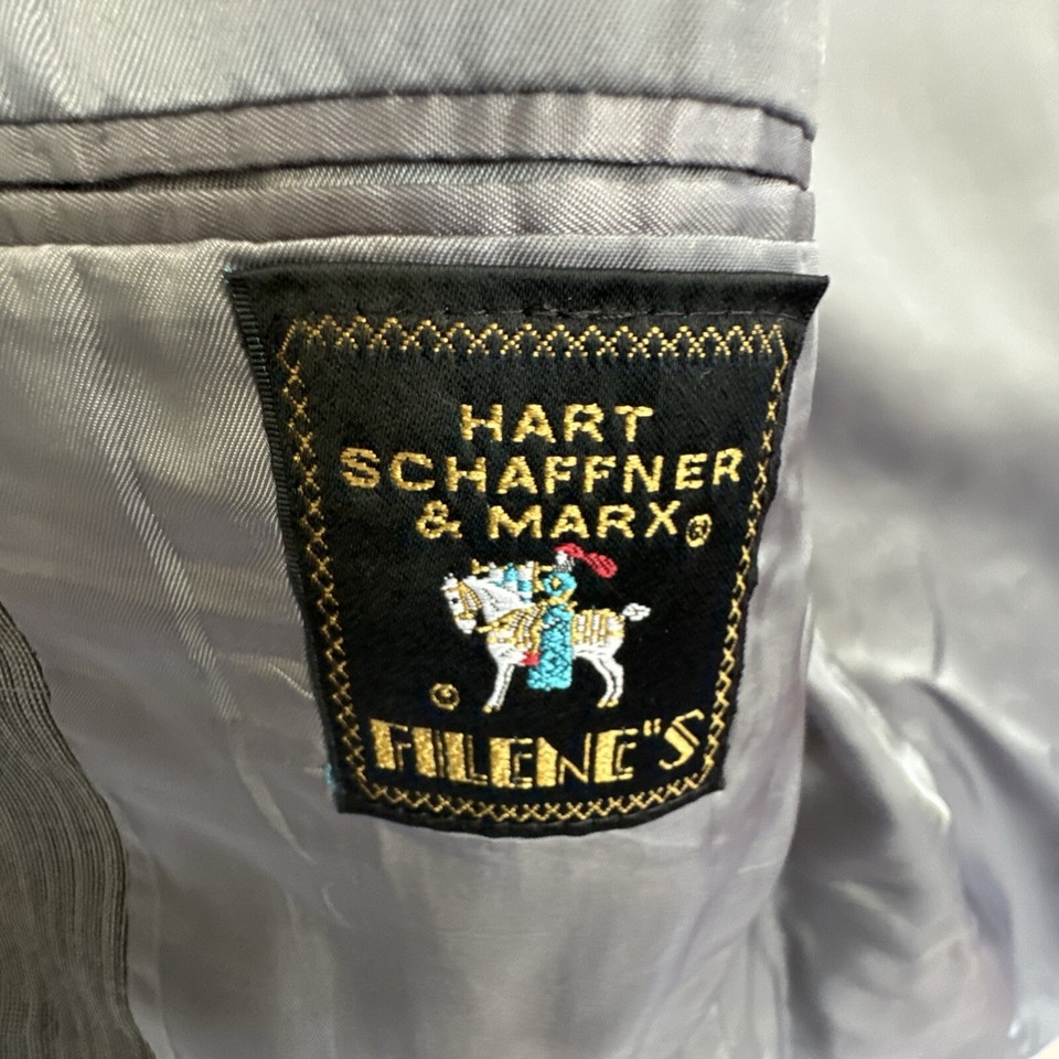 Hart Schaffner Marx 2 Piece Suit Mens 43R 38xUNH Gray Plaid Blue Two ...