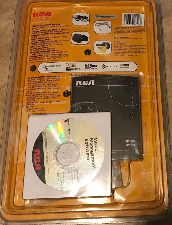 RCA LYRA MP3 Pro Digital Audio Player 128MB PC Mac USB RD1080 NEW ...