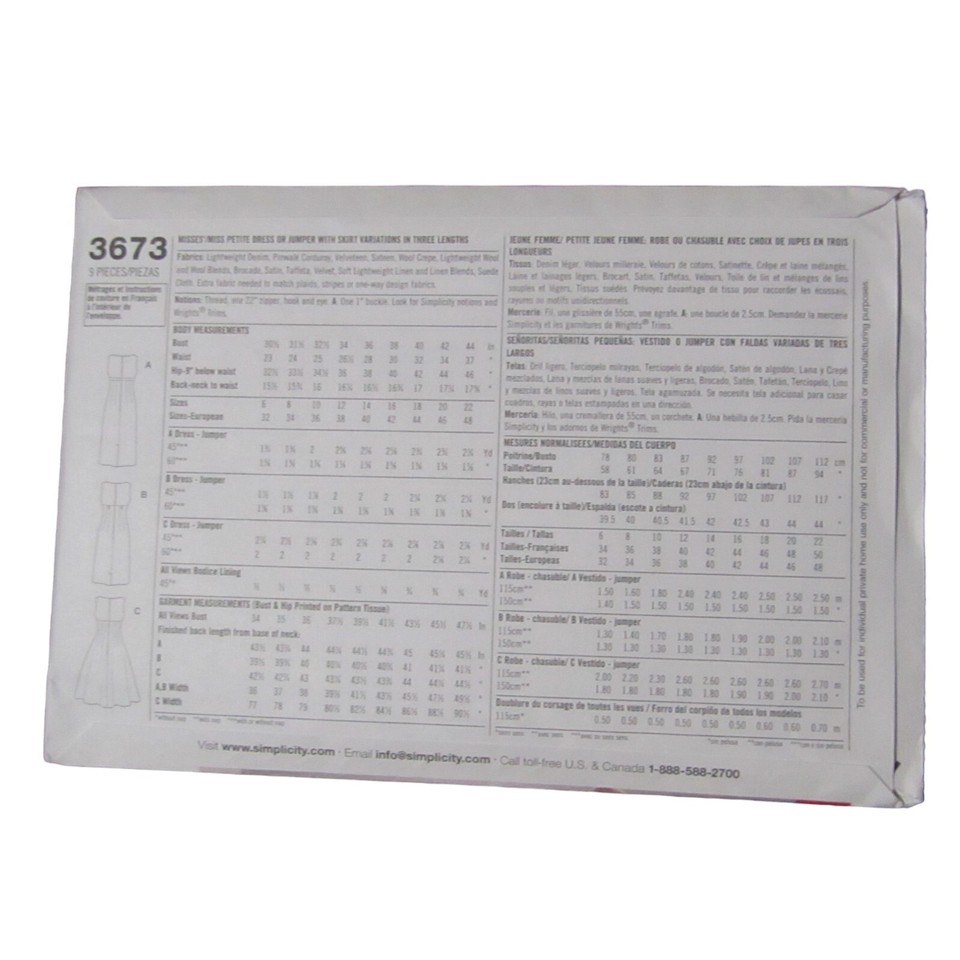 Simplicity Dress or Jumper Pattern 3673 Retro 50's Design Uncut | eBay