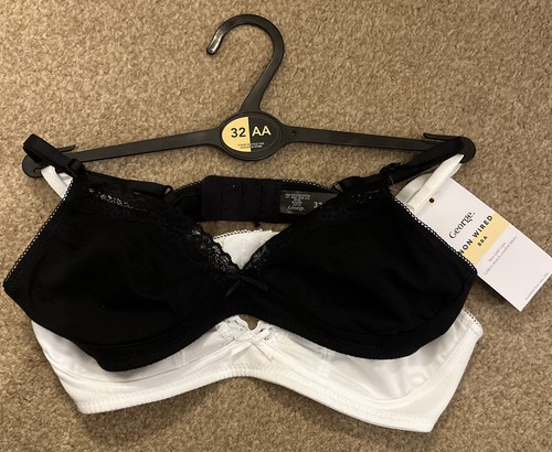 Bra, Two Pack Black & White, 32AA, Non Pad non wired, Cotton Stretch ...
