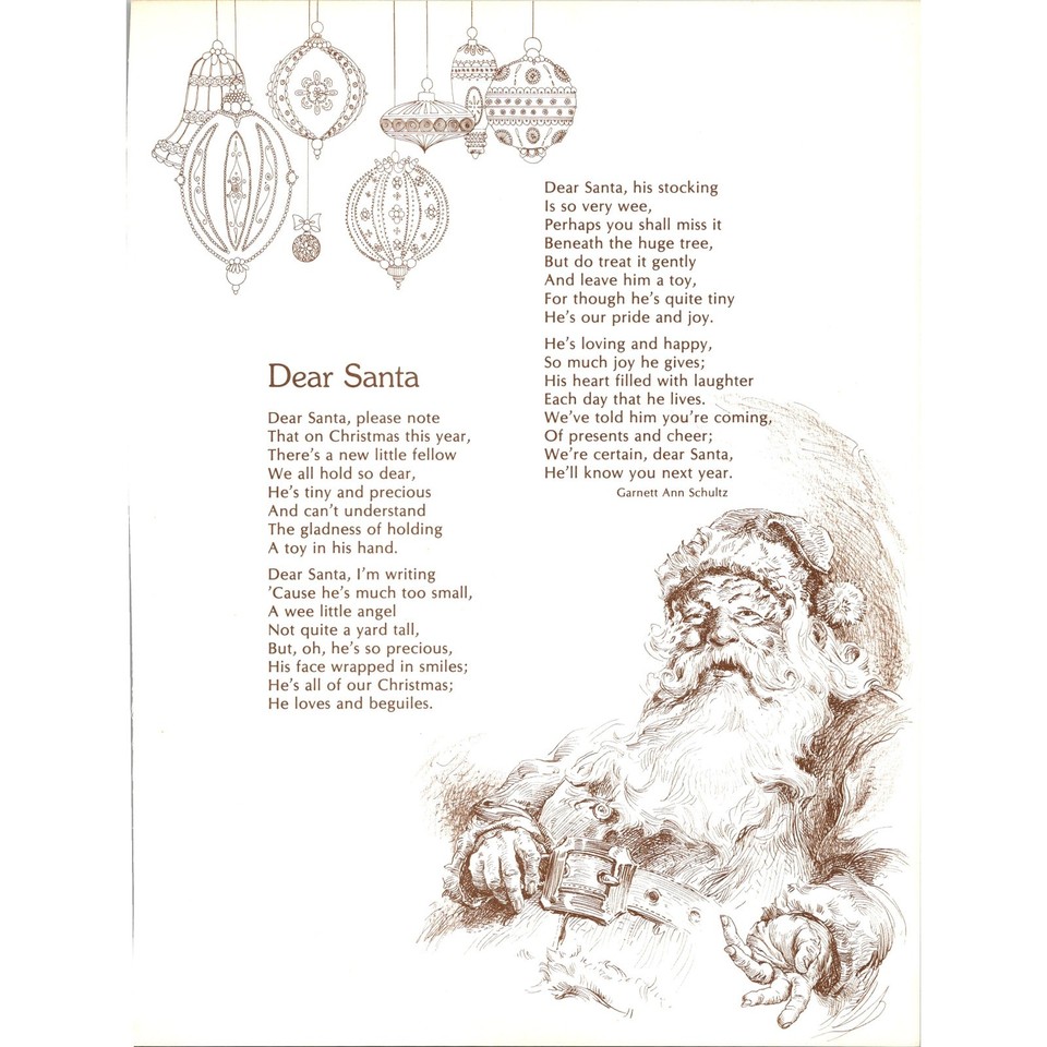 Dear Santa Garnett Ann Schultz 1970s Poem Retro Kitsch Wall Art SH10 | eBay