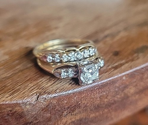 1950s Vintage 14K Yellow/ White Gold & 20pt Diamond Wedding Engagement ...