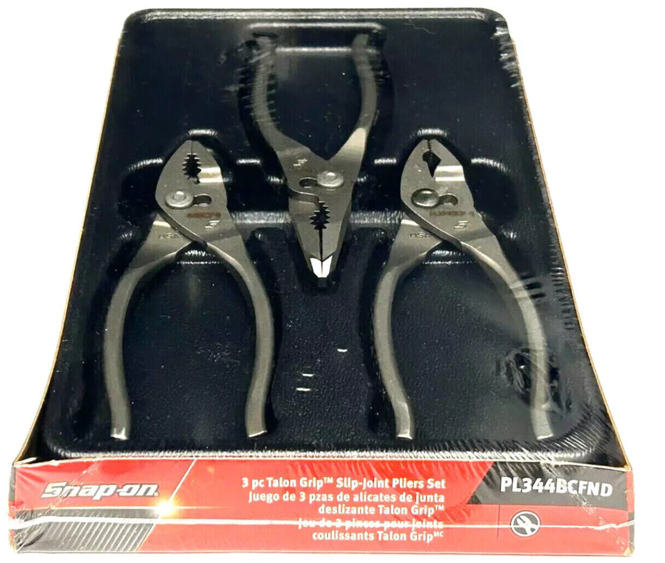 SNAP ON TOOLS USA PL344BCF ND No Dip 3 Piece Slip Joint Pliers Set ...