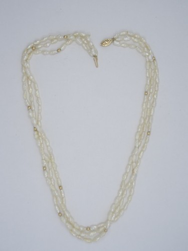 RTI THREE STRAND FRESH WATER PEARL NECKLACE WITH SOLID 14K GOLD BEAD ...