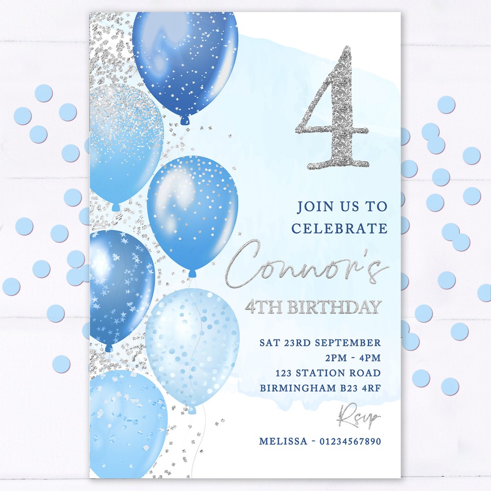 Personalised Boys First Birthday Party Invitations, Blue, Any Age, 1st ...