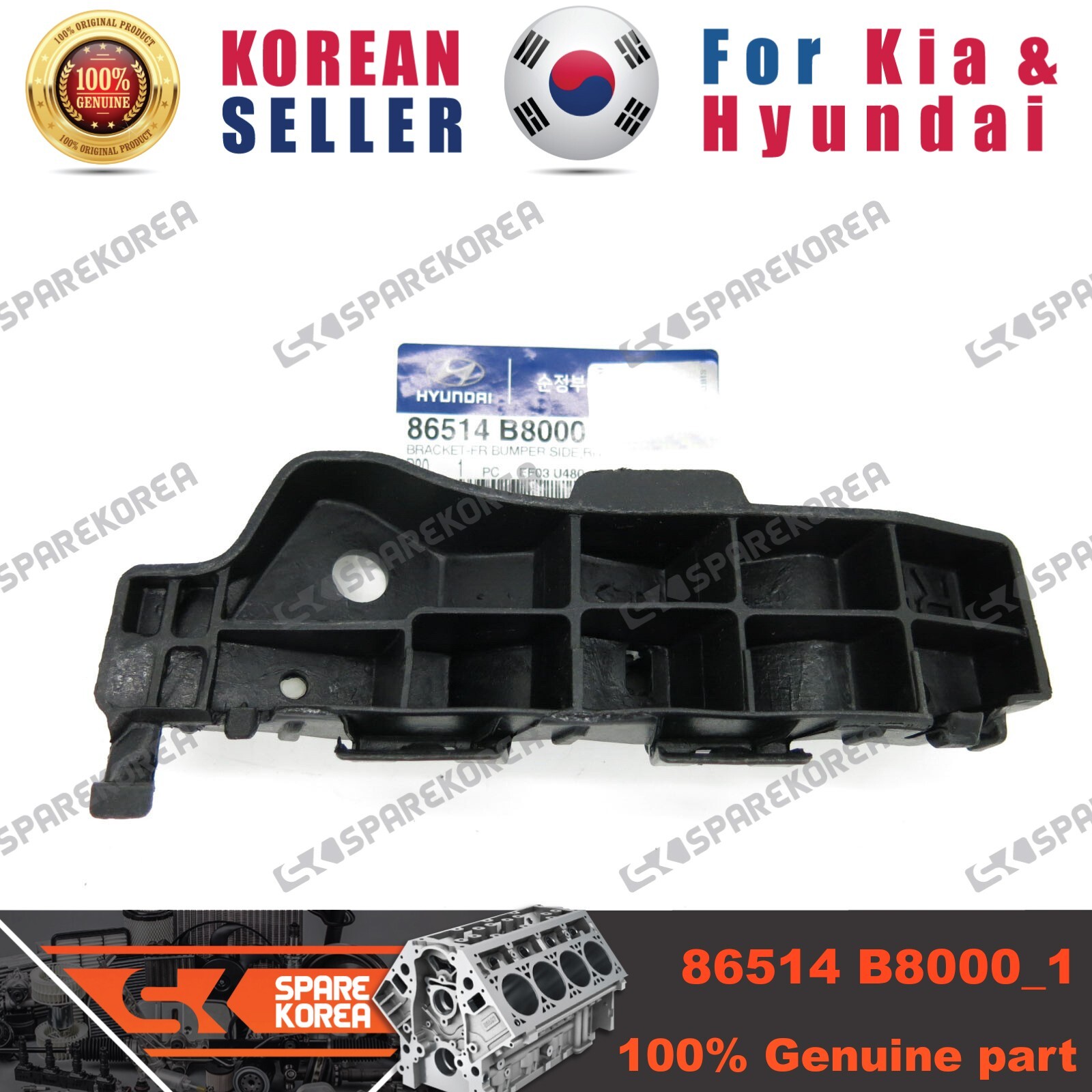 Genuine/OEM 86514B8000 BRACKET-FR BUMPER SIDE,RH for Hyundai New Santa ...