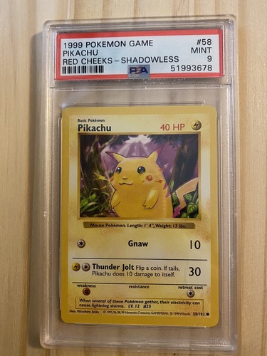 1999 Pokemon Base Set Shadowless Red Cheeks Pikachu #58 Mint PSA 9 | eBay