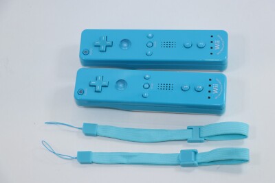 GENUINE OEM NINTENDO WII BLUE MOTION PLUS CONTROLLER SET 2 WITH STRAPS ...