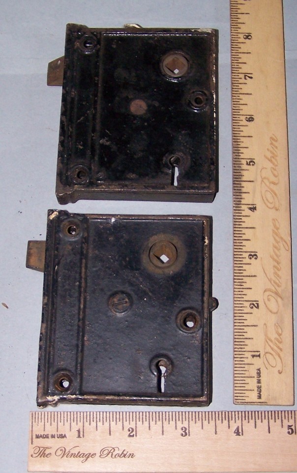 Pr Antique Rim Lock Dead Bolt Home Door Locks Cast Iron w/ Catch | eBay