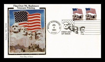 DR JIM STAMPS US COVER FLAG OVER MT RUSHMORE FDC COLORANO SILK CACHET ...