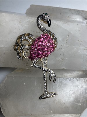 PINK FLAMINGO Rhinestone Brooch Vintage 2 1/2” Tall | eBay