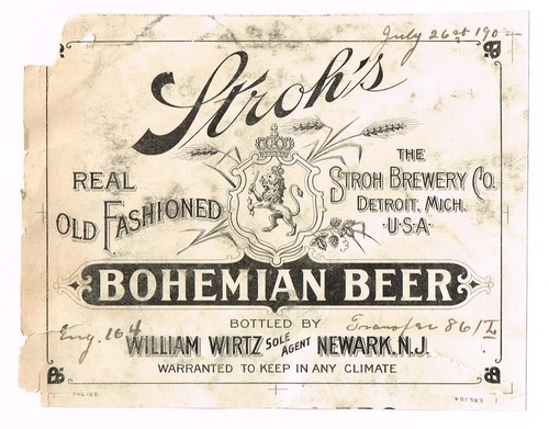 Pre Pro Beer bottle label Printer Proof 1902 Stroh's Detroit New Jersey ...