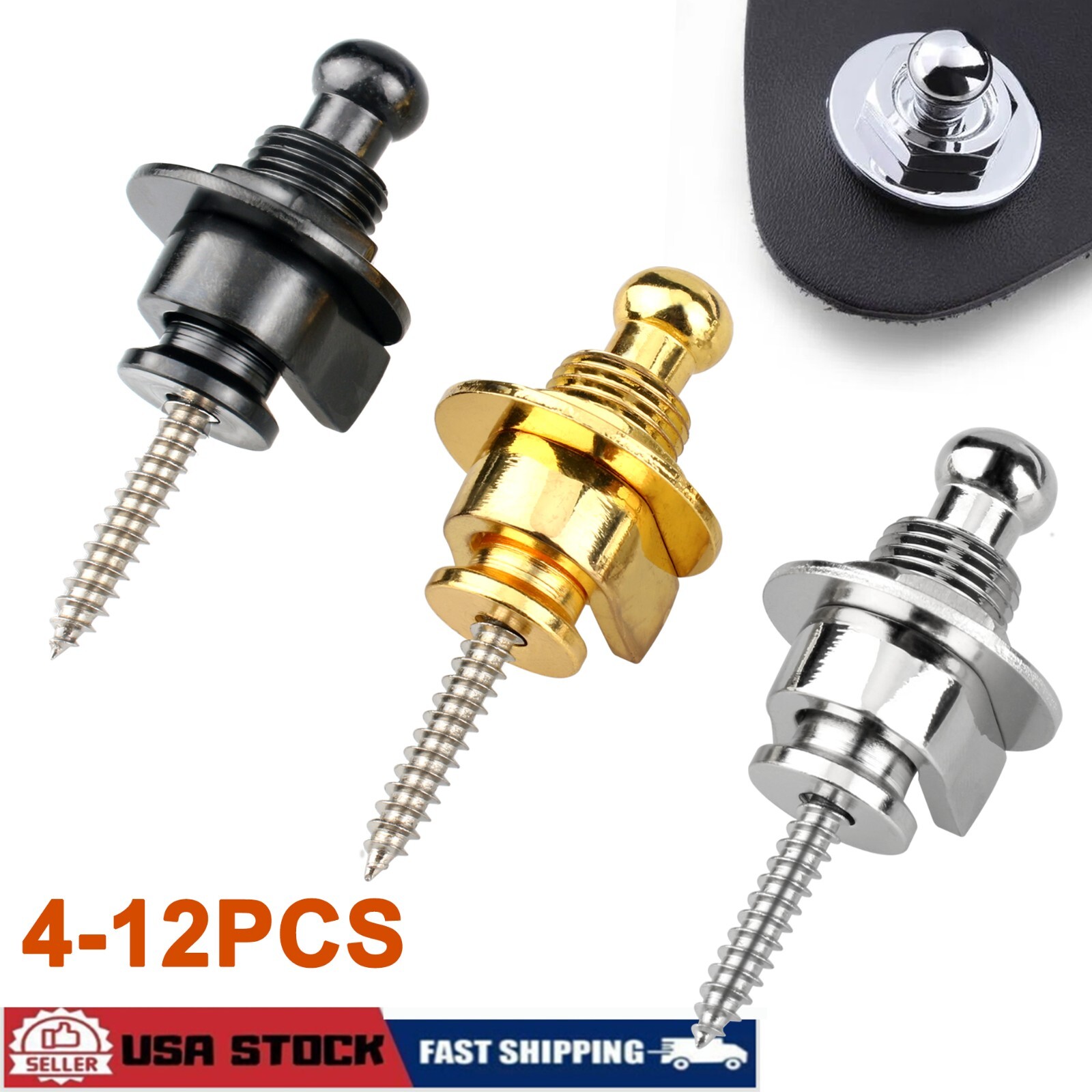 4-12PCS Guitar Bass Strap Lock Security Metal Strap Locks Metal Button ...