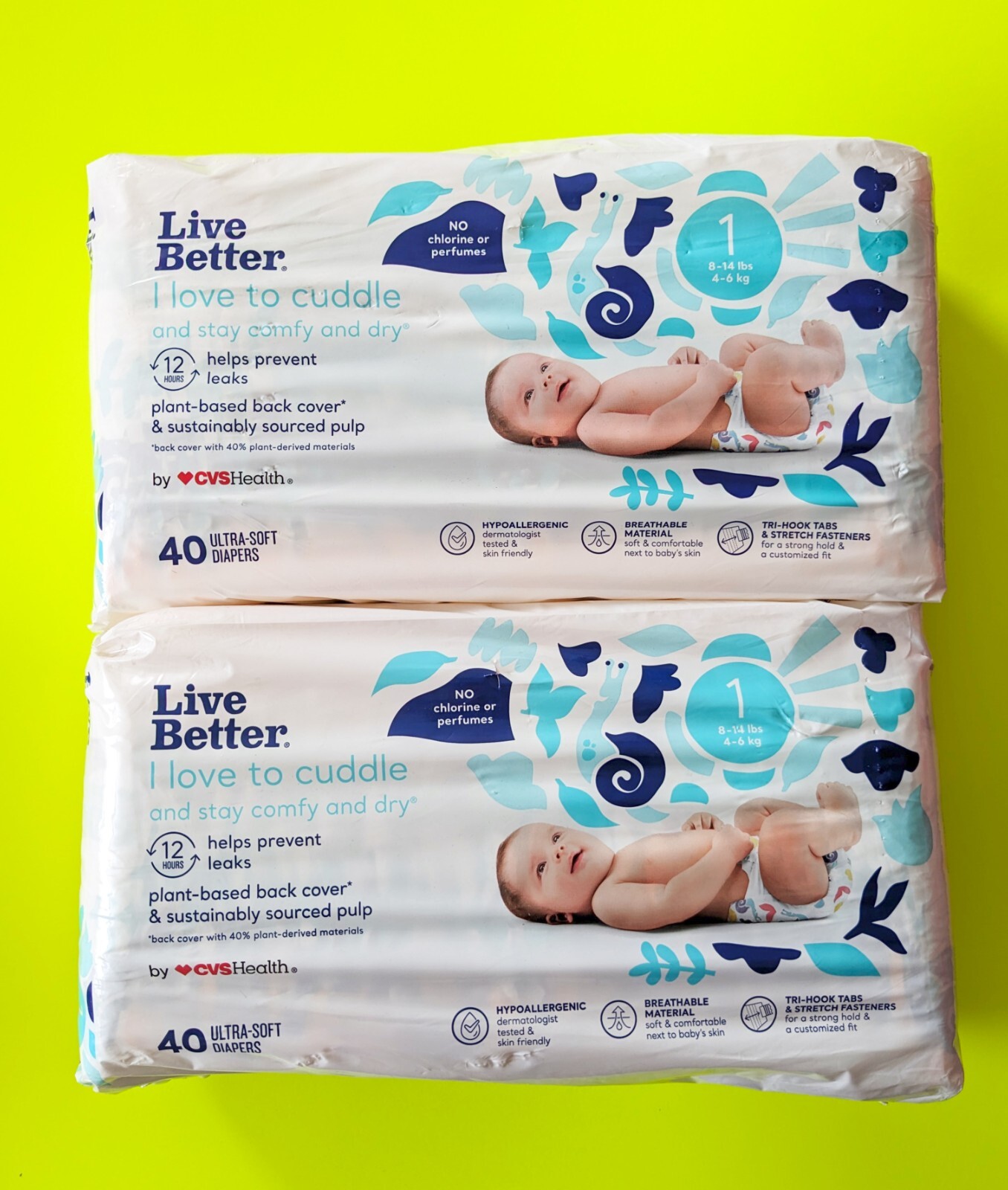 Live better by CVS Health Size 1 Baby Diapers 8-14lbs - Lot of 2 (40 ...