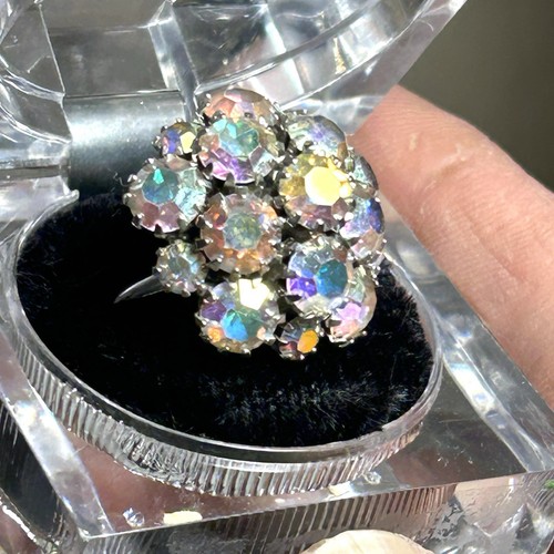 VTG Sarah Coventry Ring Aurora Borealis Cluster Rhinestone Adjustable 7 ...