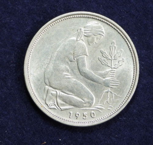1950 G Germany 50 Pfennig Copper-Nickel Coin KM 109.1 | eBay
