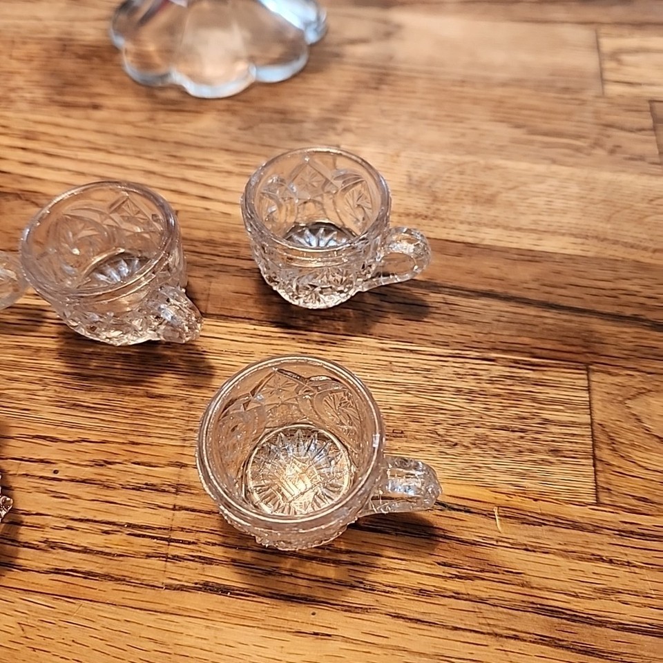 Vintage Clear Cut Glass Miniature Punch Bowl Set Doll Child Play ...