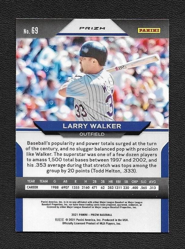 Larry Walker Signed Autograph 2021 Panini Prizm Silver Rockies Card #69 ...