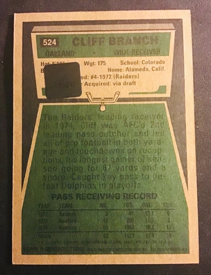 Oakland Raiders CLIFF BRANCH auto autograph signed Card 2001 TOPPS ...