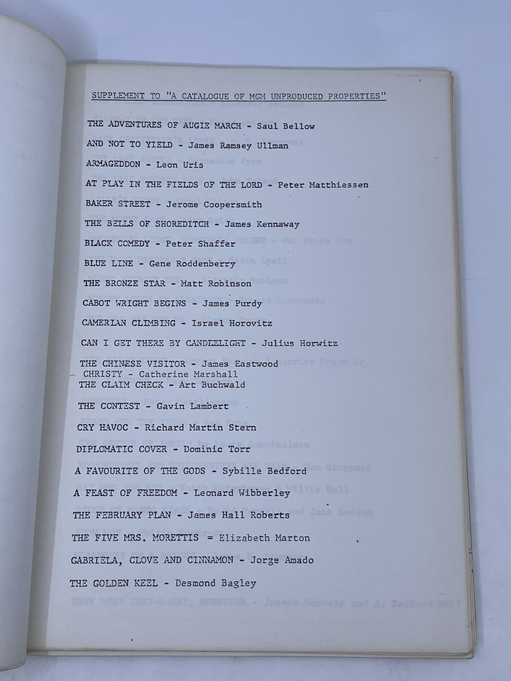 1960s MGM Unproduced Film Properties Story Treatment Catalogue RARE ...