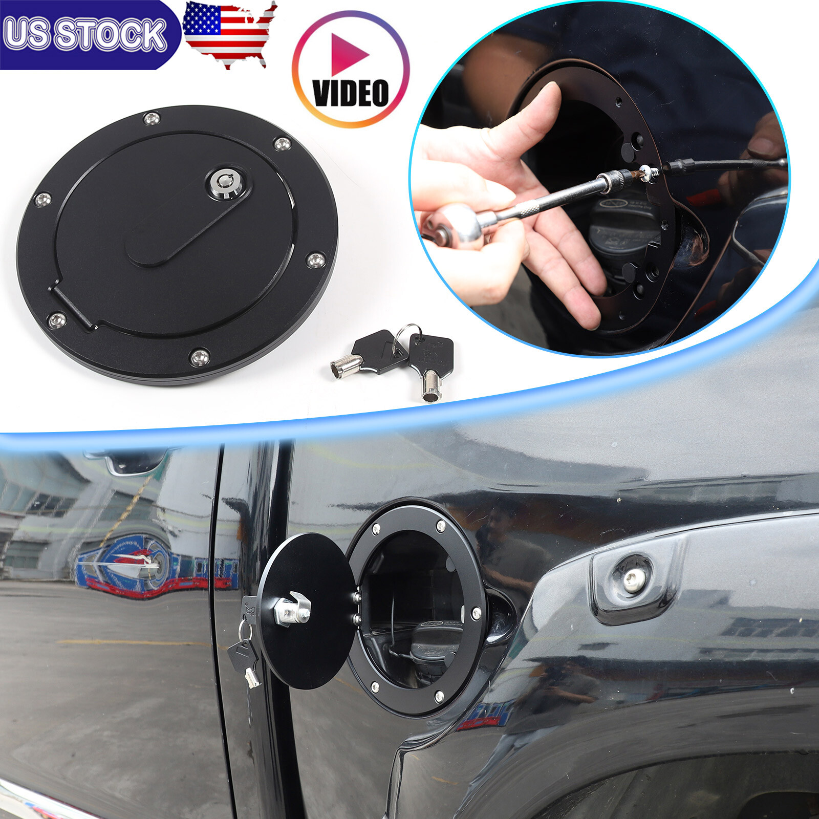 Locking Fuel Tank Gas Cap Lid Filler Cover Door Lock For Toyota Tundra ...