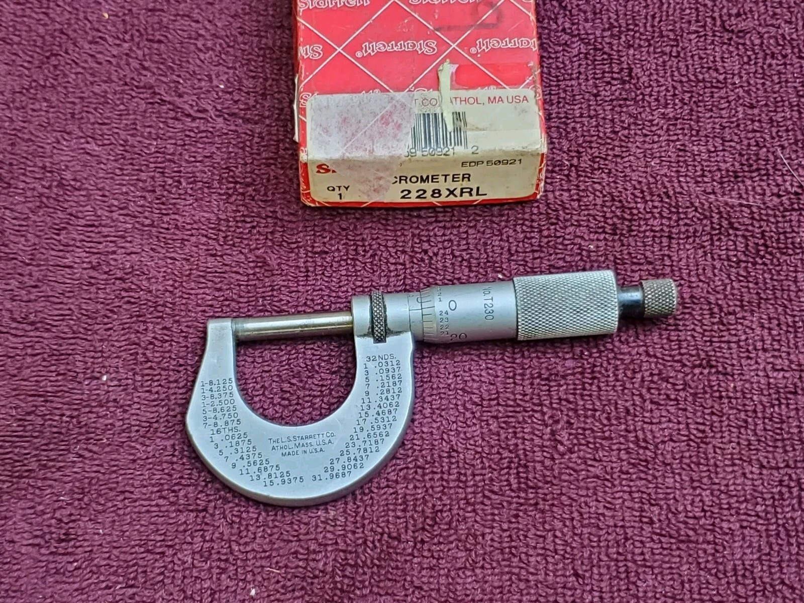 Vintage STARRETT NO. 230 Micrometer 0-1" , .0001", Ratchet Stop ...