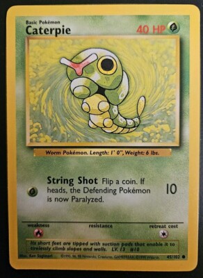 NM Near Mint Caterpie 45/102 - Base Set Unlimited - WOTC - Pokémon Card ...